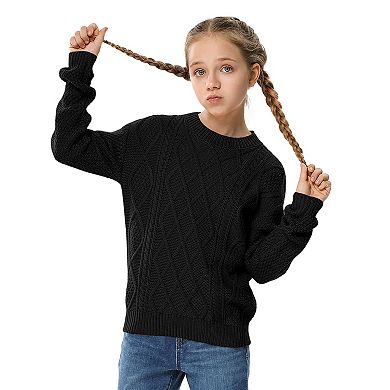Girls Long Sleeve Cable Knit Sweater Crewneck Pullover Sweaters Kids ...