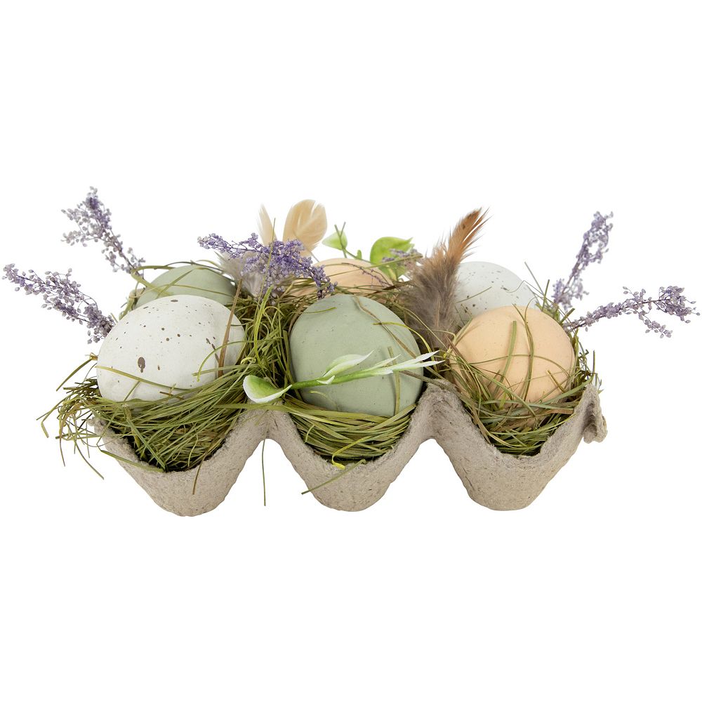 Northlight 6-pk. Assorted Easter Eggs with Carton and Grass Decoration