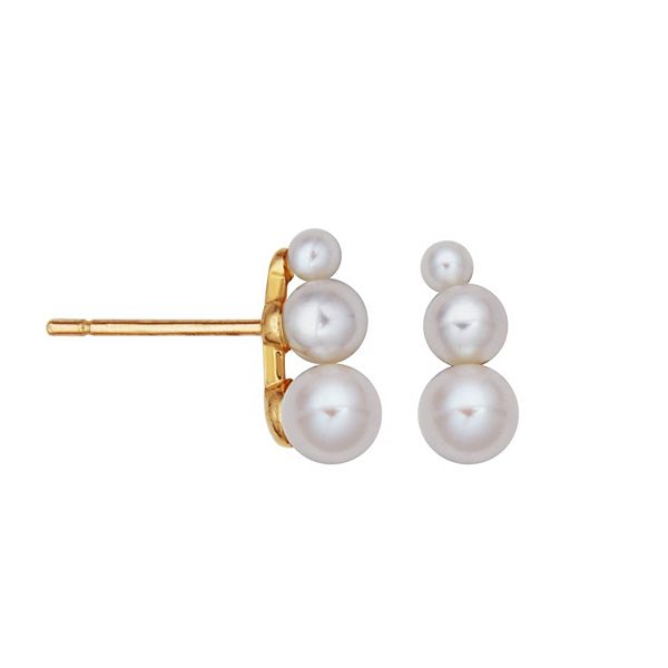 14k Gold Freshwater Cultured Pearl Triple Stud Earrings