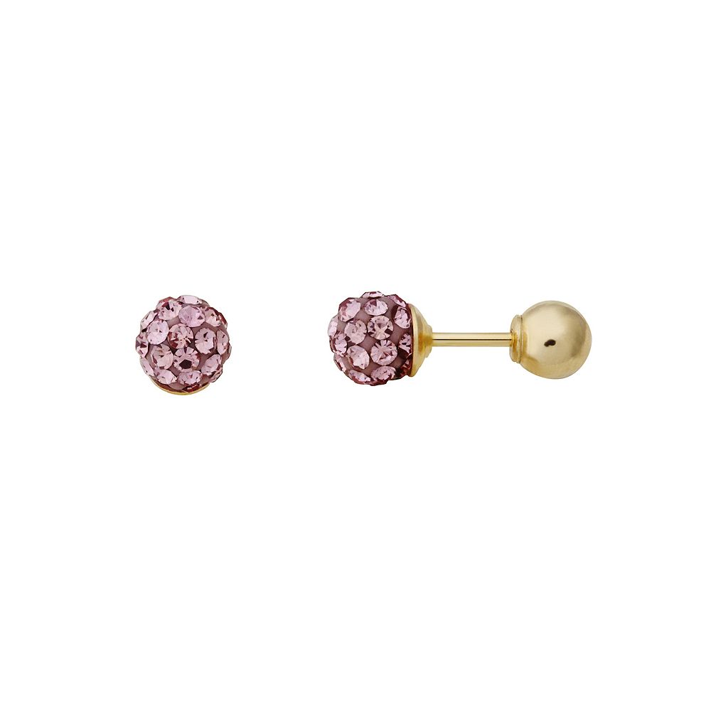 14k Gold Crystal Threaded Ball Back Earrings