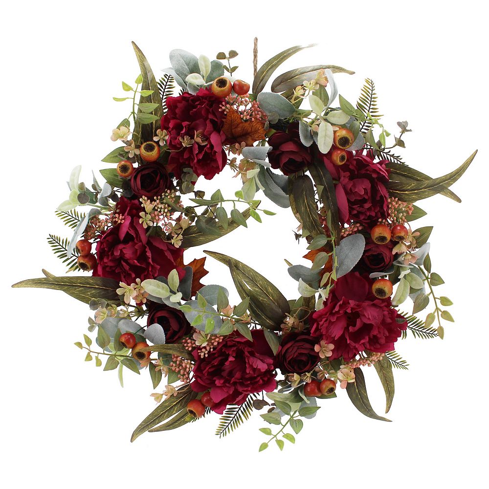 Everyday Decor Ruby Botanical and Lambs Artificial Wreath