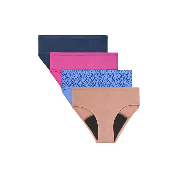 Hanes Ultimate Comfort 4-Pack Girls' Moderate Leak Period Hipster Underwear