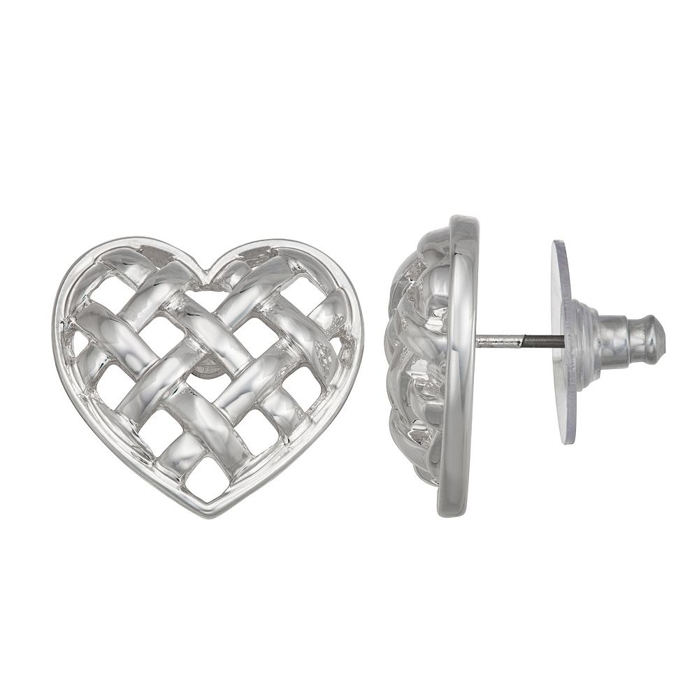 Napier Silver Tone Heart Weave Stud Earrings