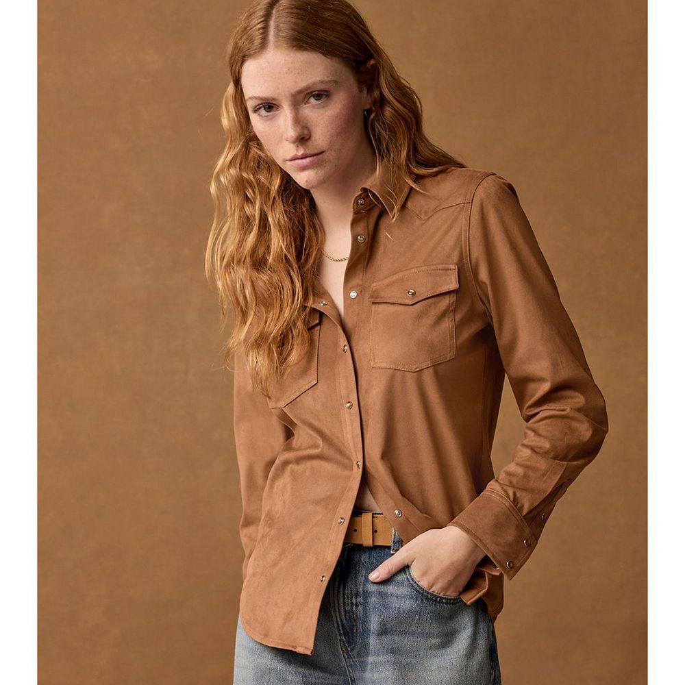 Women's NEXT Tan Brown Long Sleeve Faux Suede Shirt