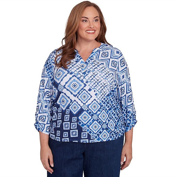 Plus Size Alfred Dunner Ikat Patched Geometric Top