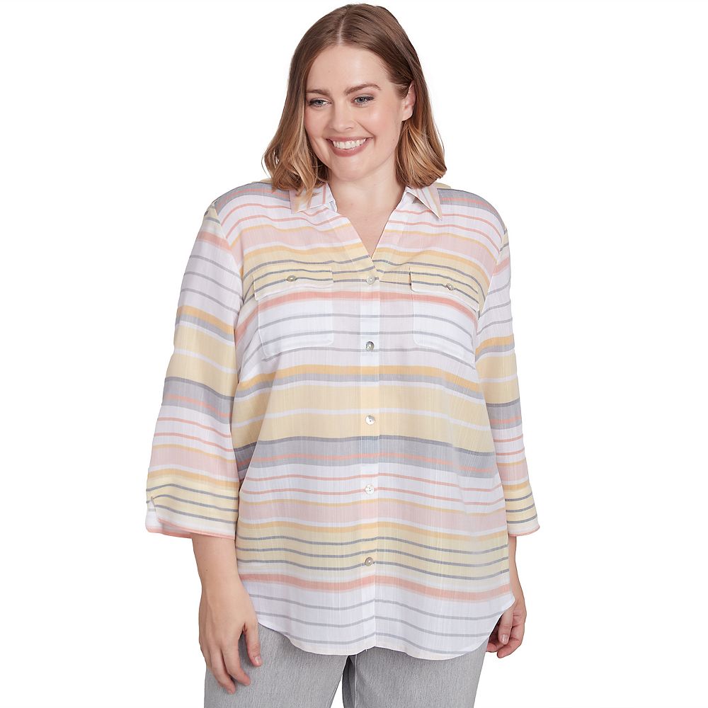 Plus Size Alfred Dunner Button Down Striped Top