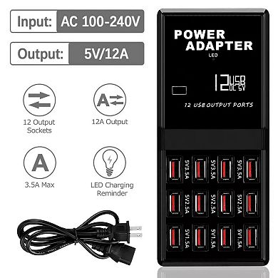 12 Ports Multi USB Charging Station Organizer