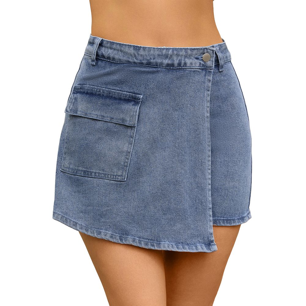 Women's Denim Skorts Cargo Faux Wrap Skirts High Waisted Country ...