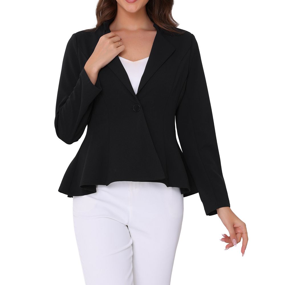 Work Office Blazer for Women's Stand Collar Long Sleeve Single Button ...