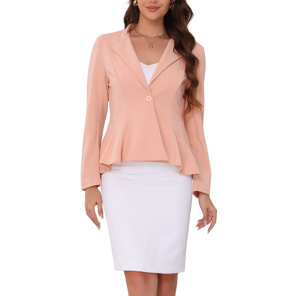 Work Office Blazer for Women's Stand Collar Long Sleeve Single Button ...