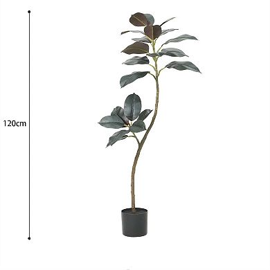 2PCS Artificial Rubber Tree, 4FT Tall Fake Tree with Pot Large ...