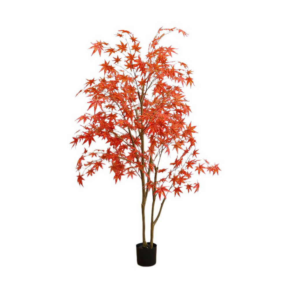6 Ft Autumn Maple Artificial Fall Tree,Faux Red Maple Leaves Silk Maple ...
