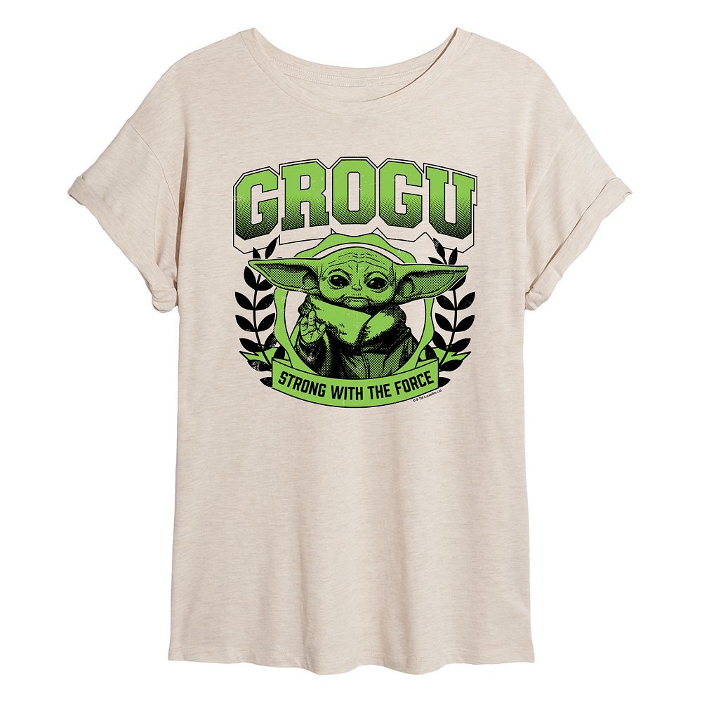 Juniors' The Mandalorian Grogu Strong With The Force Oversized Tee