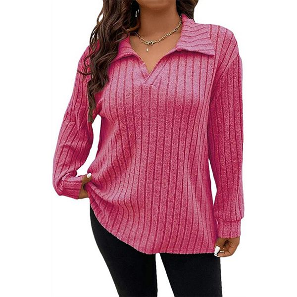 Womens Plus Size Knit V Neck Sweaters Long Sleeve Tunic Tops Shirts ...