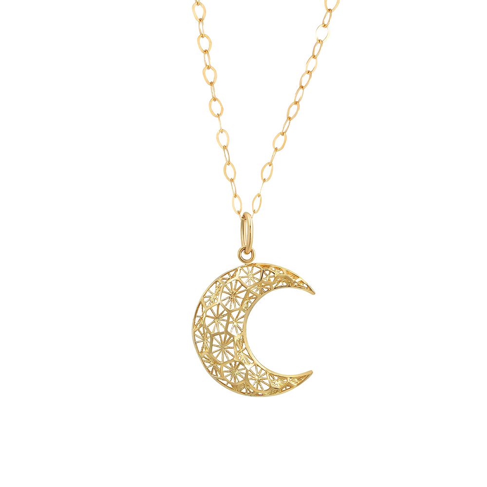 Forever 14k Gold Textured Filigree Moon Pendant Necklace