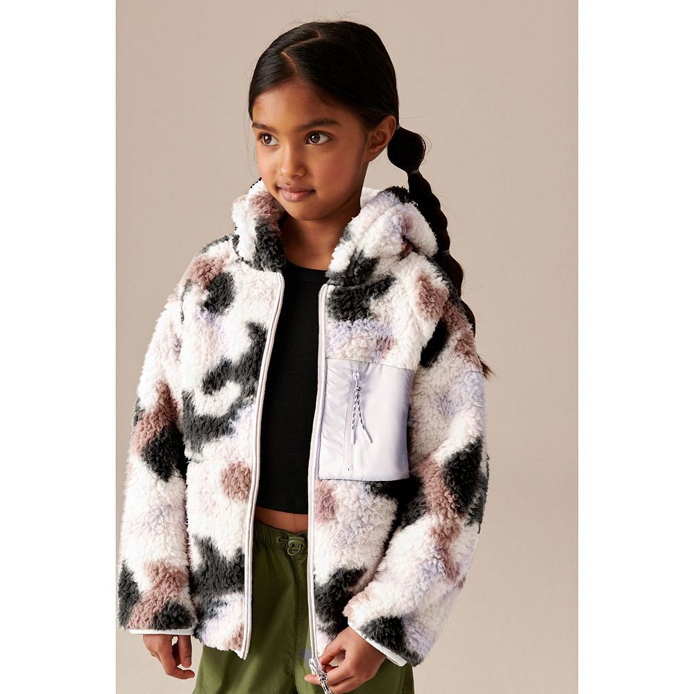 Girls 4-12 NEXT Multi Borg Fleece Printed Hooded Jacket