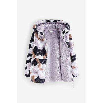 Girls 4-12 NEXT Multi Borg Fleece Printed Hooded Jacket