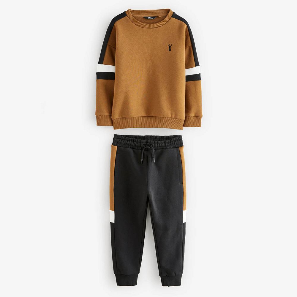 Boys 4-12 NEXT Neutral Color Block Crew Neck Sweat and Jogger Set