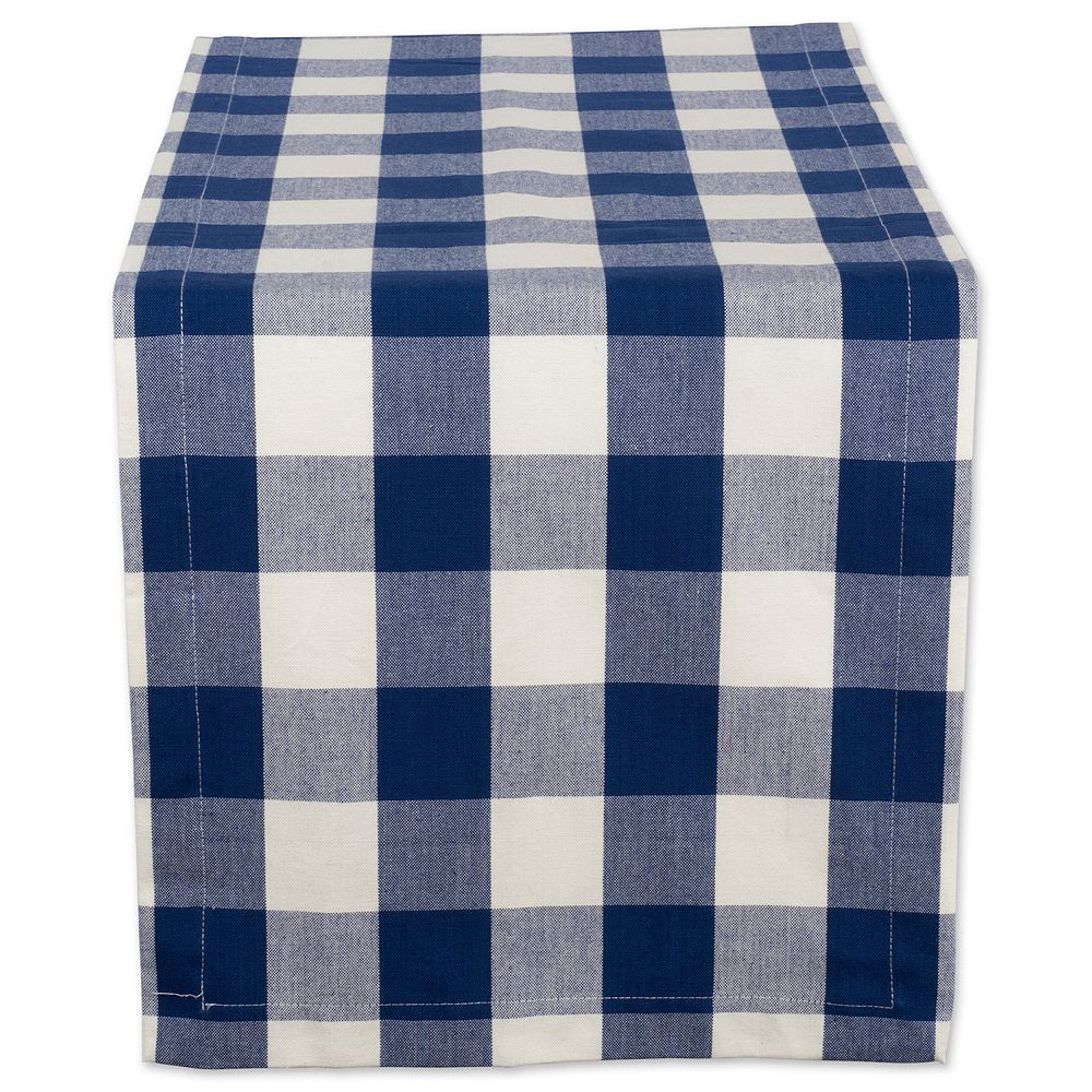 14" X 108" Navy Blue And Ivory Buffalo Checkered Pattern Rectangular ...