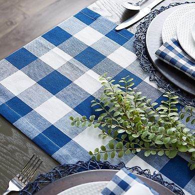 14" X 108" Navy Blue And Ivory Buffalo Checkered Pattern Rectangular ...