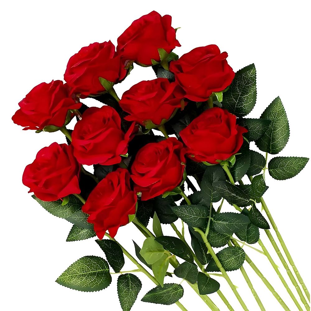Artificial Red Roses Silk Wedding Flower Bouquet 10 Pcs