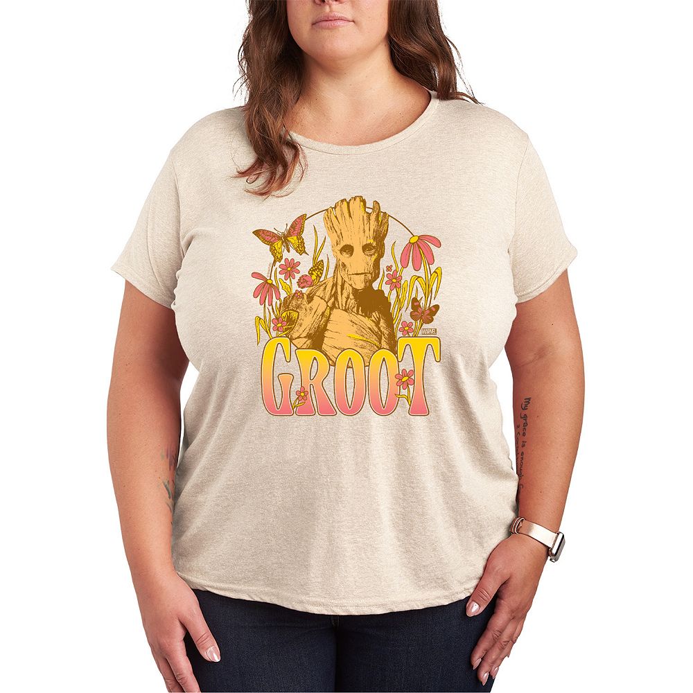 Plus Size Guardians of the Galaxy Groot Florals Retro Graphic Tee