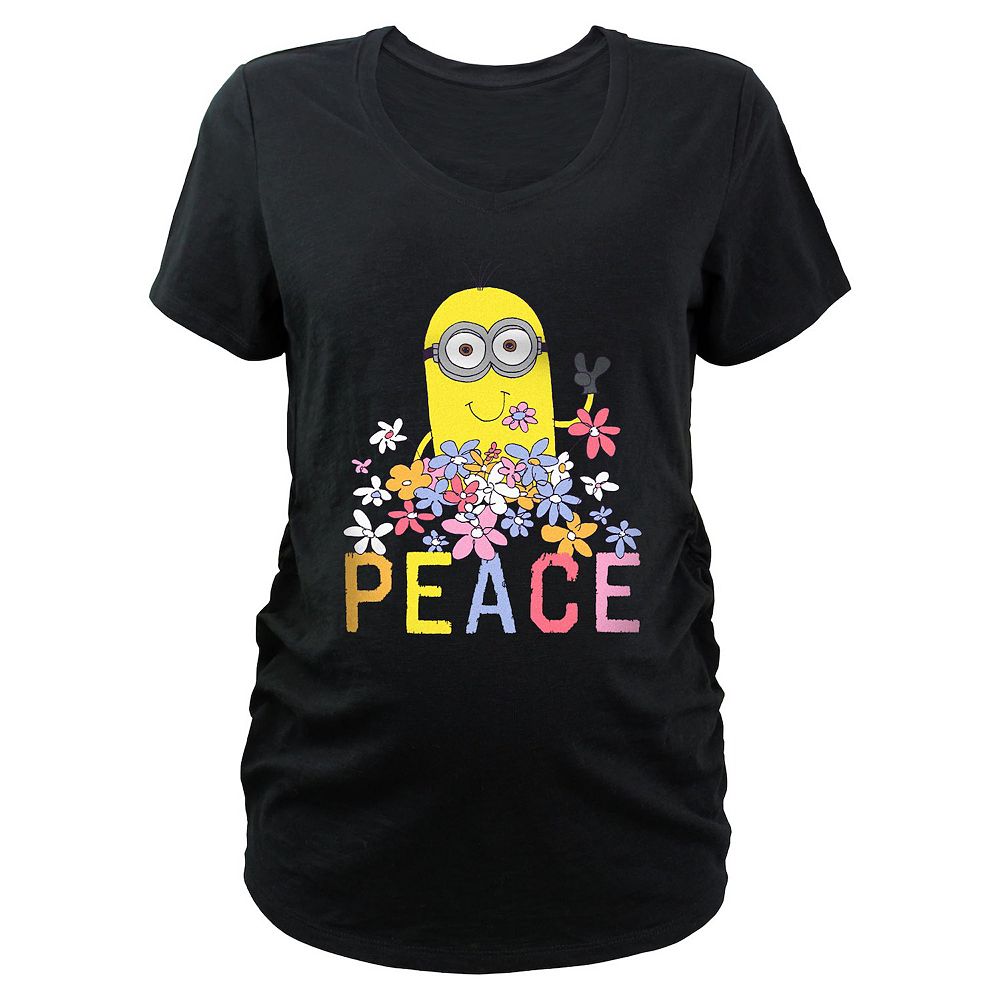 Maternity Despicable Me Minion Peace And Flowers Graphic Tee