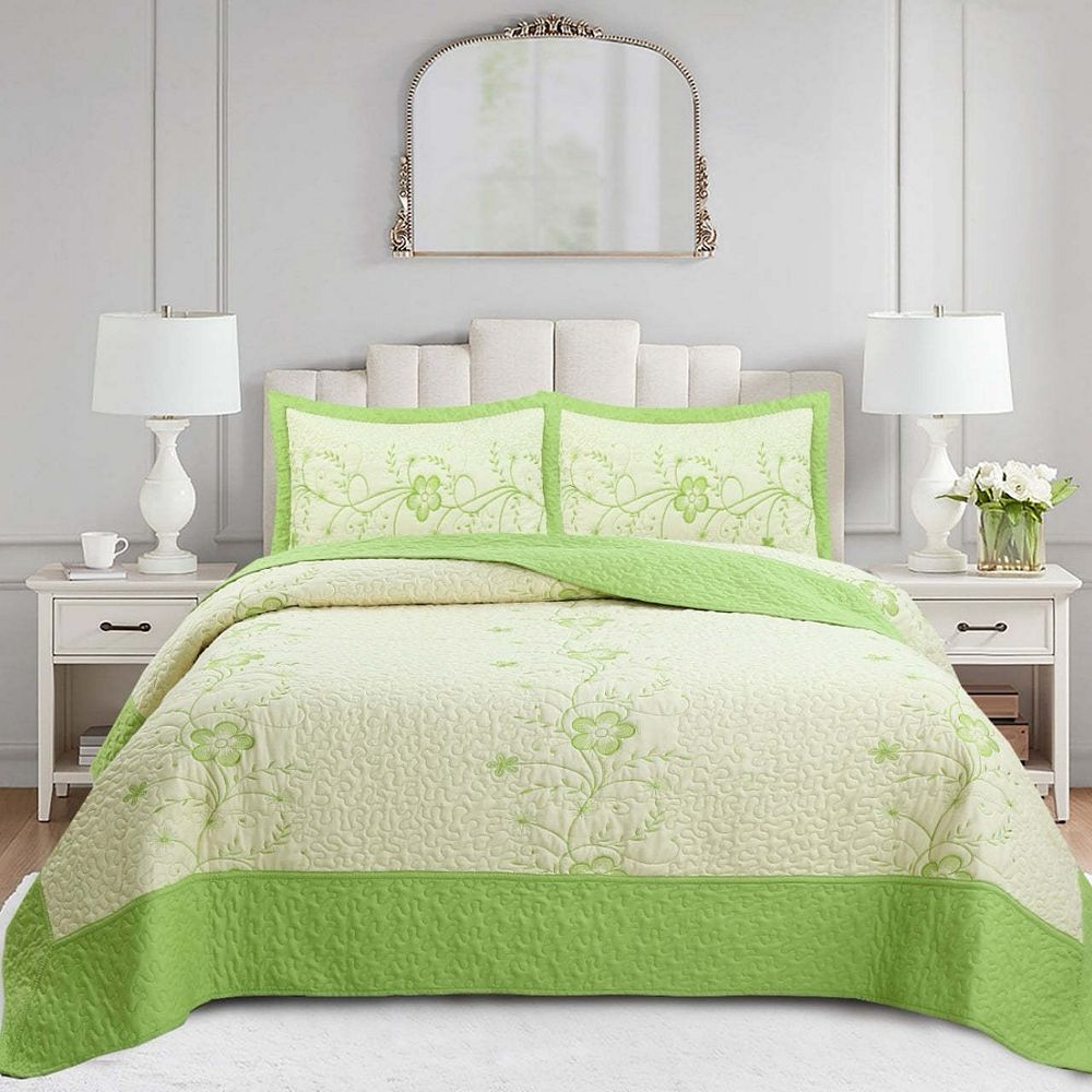 Marcielo 3 Piece Queen Size Embroidery Quilt Set Lightweight Bedspread ...