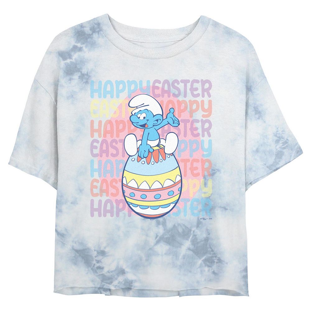 Juniors' Smurfs Happy Easter Cropped Graphic Tee