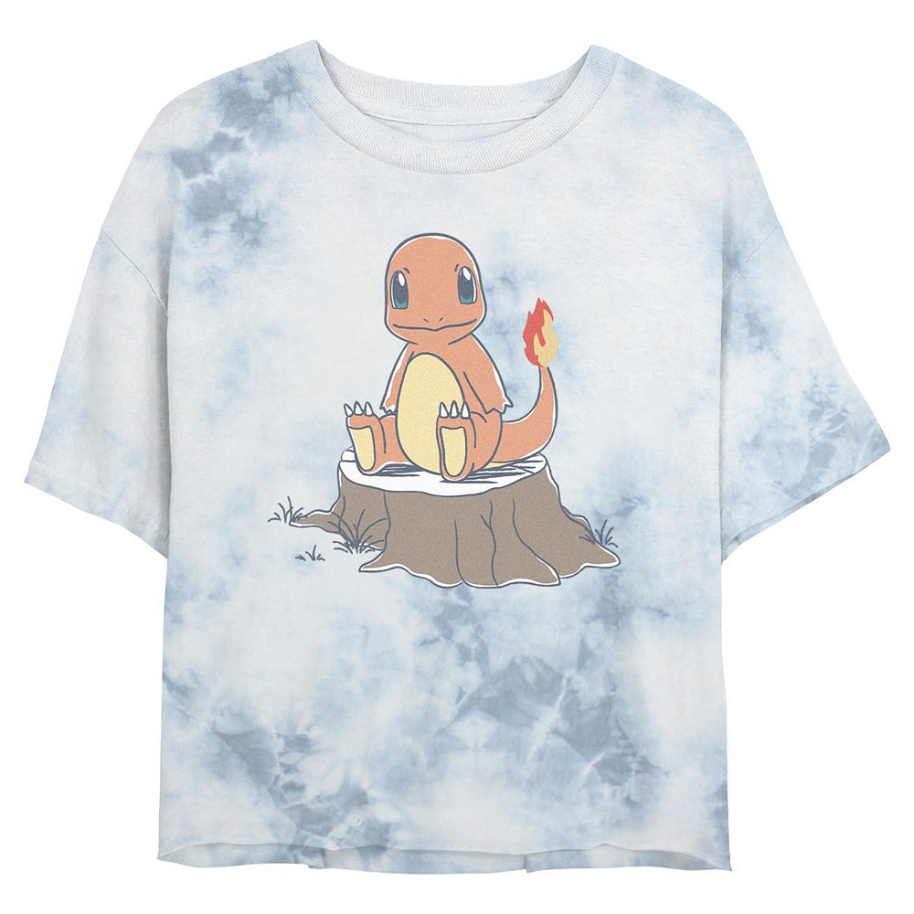 Juniors' Pokemon Charmander Resting On Stump Cropped Graphic Tee