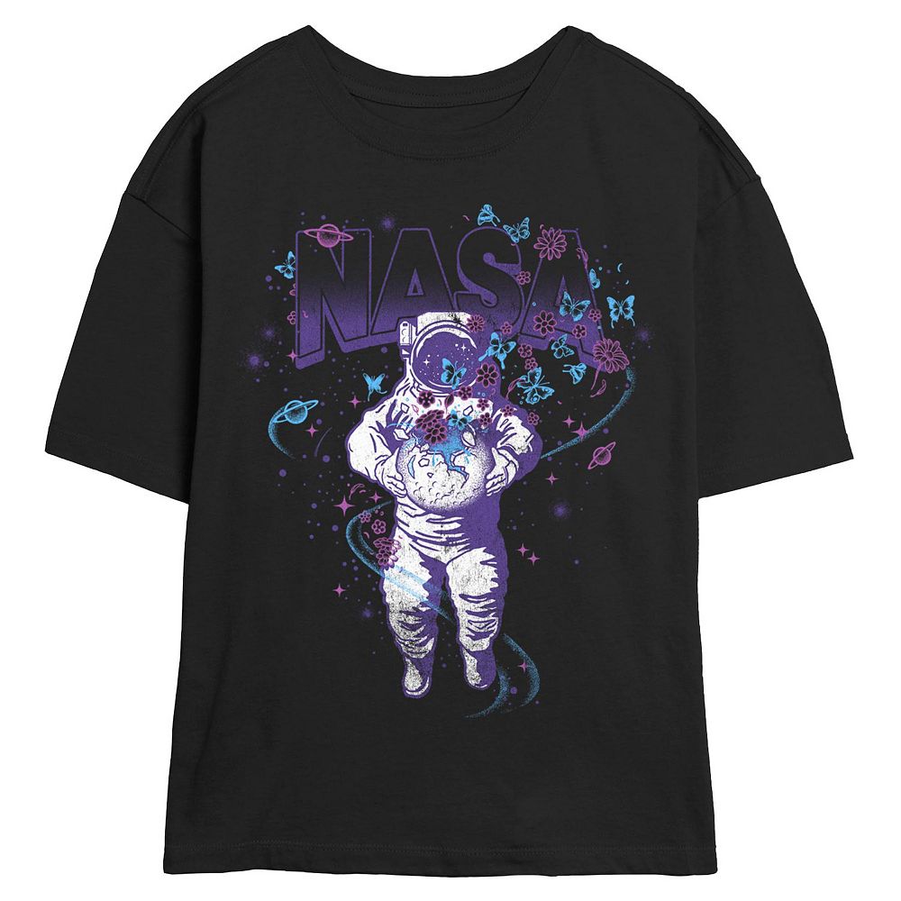 Juniors' Nasa Floral Spaceman Skimmer Graphic Tee