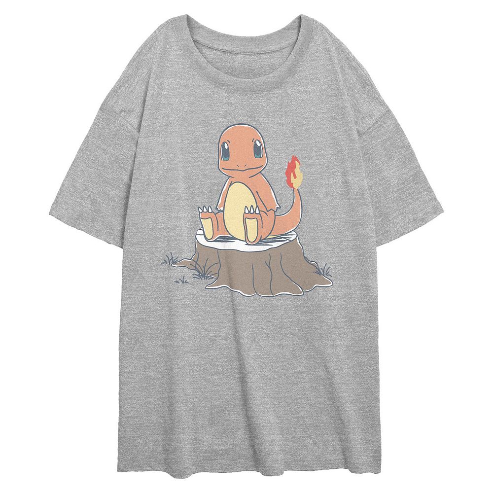 Juniors' Pokemon Charmander Resting On Stump Oversized Graphic Tee