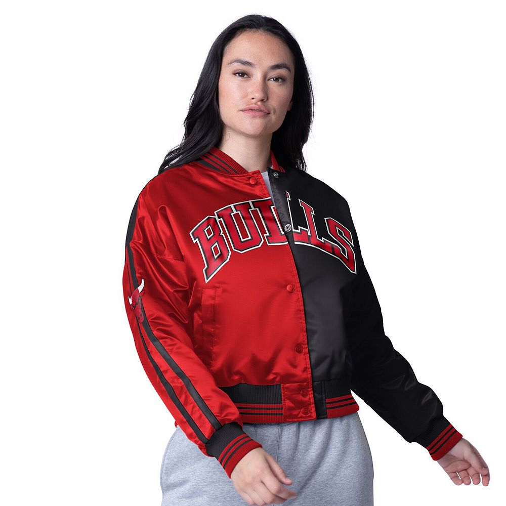 Women's Starter Black/Red Chicago Bulls Zone Blitz Cropped Full-Snap ...