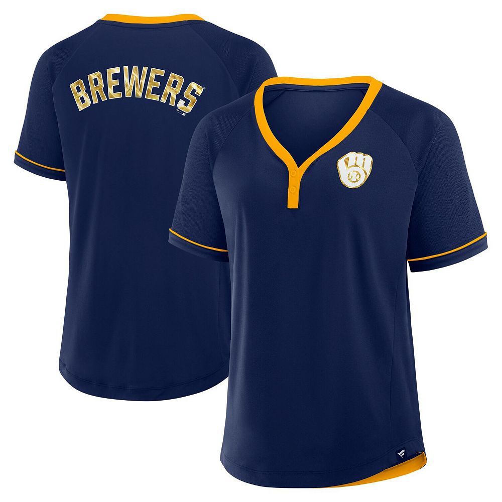 Women's Fanatics Navy Milwaukee Brewers League Diva Star Raglan V-Neck ...