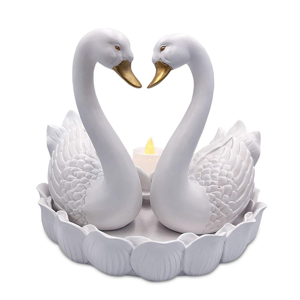 Elegance in Union Swan Figurine and Tealight Candle, 7" Romantic ...