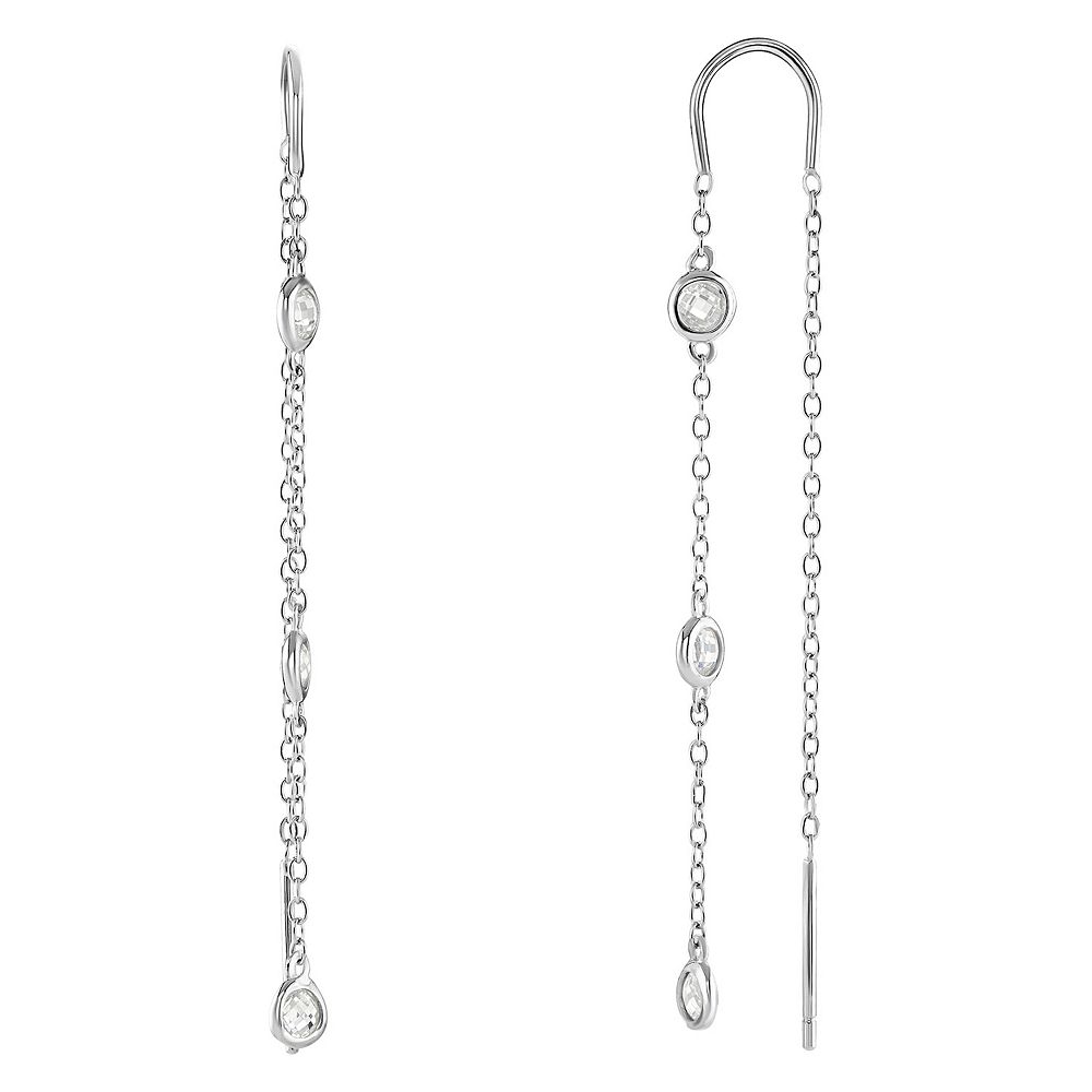 PRIMROSE Sterling Silver Bezel Cubic Zirconia Threader Earrings