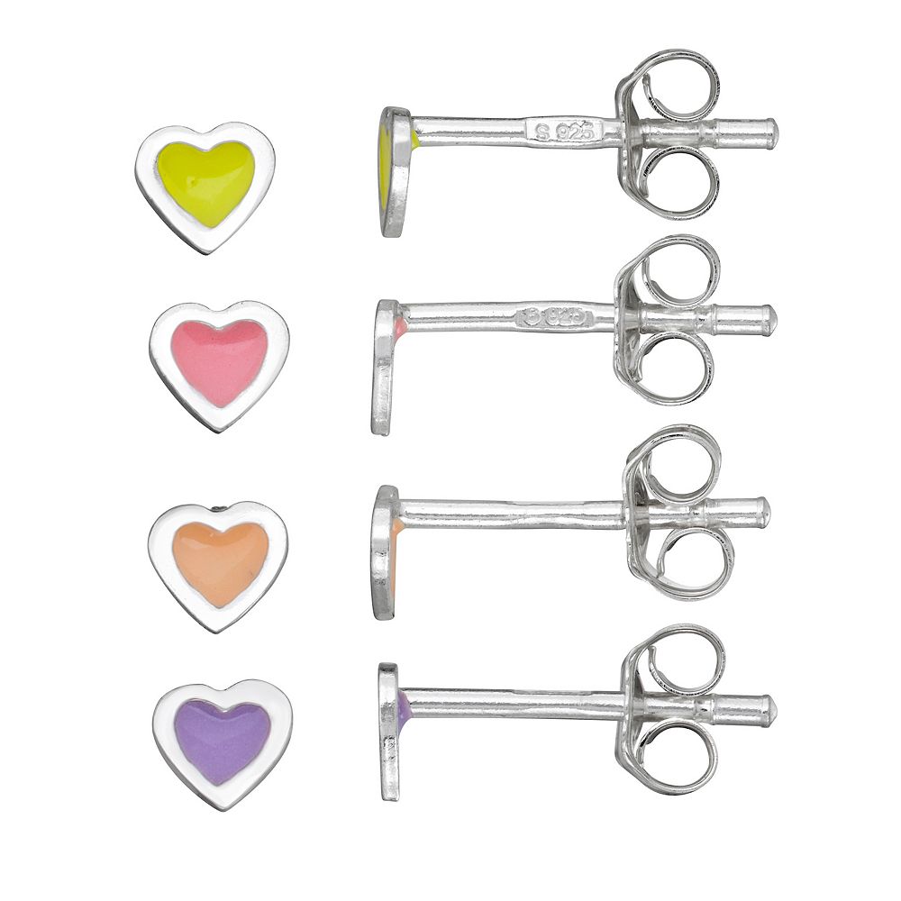 Charming Girl Kids' Sterling Silver 4-Pair Mini Enamel Heart Stud ...