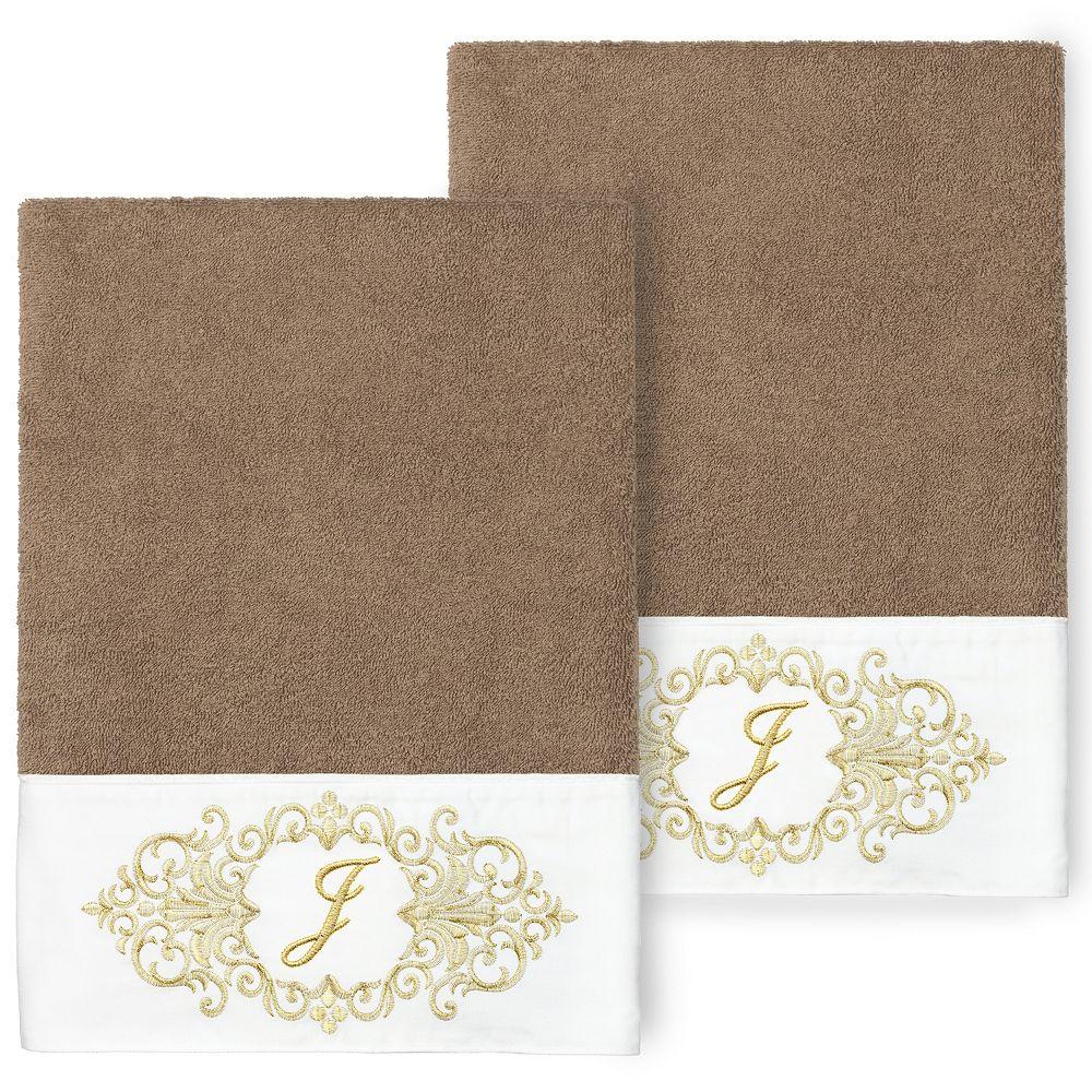 Linum Home Textiles Turkish Cotton Monica 2-pc. Mocha Monogram ...