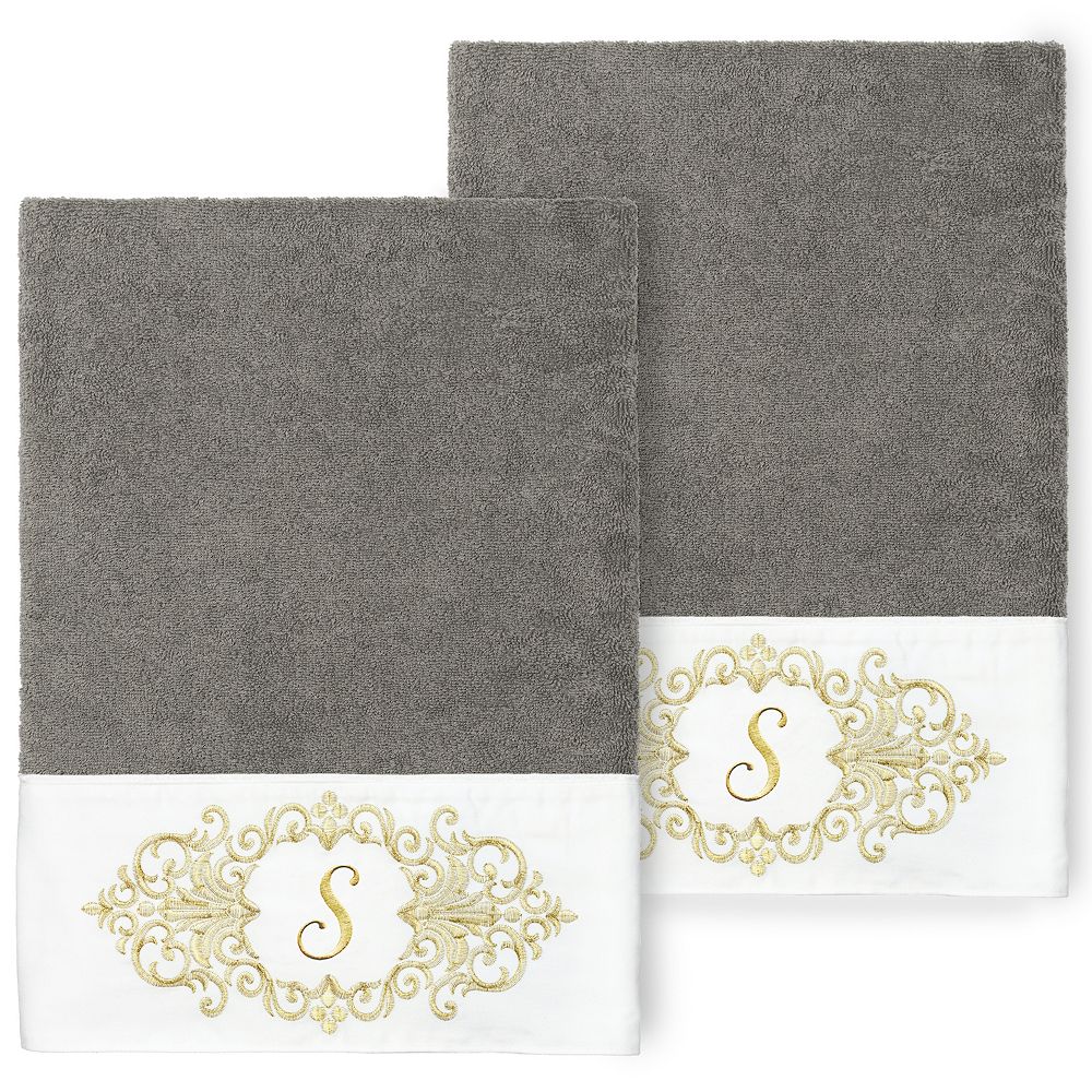 Linum Home Textiles Turkish Cotton Monica 2-pc. Taupe Monogram ...