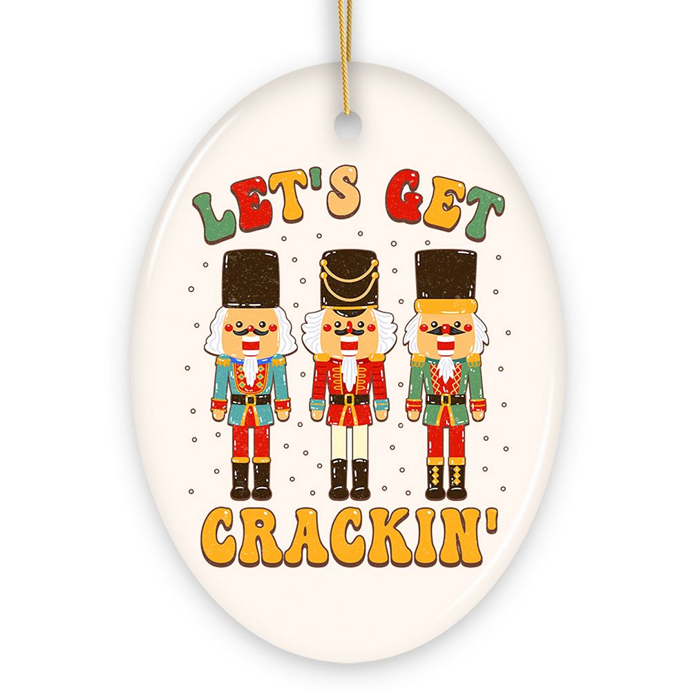 Groovy Let’s Get Crackin’ Retro Christmas Ornament with Nutcracker Art