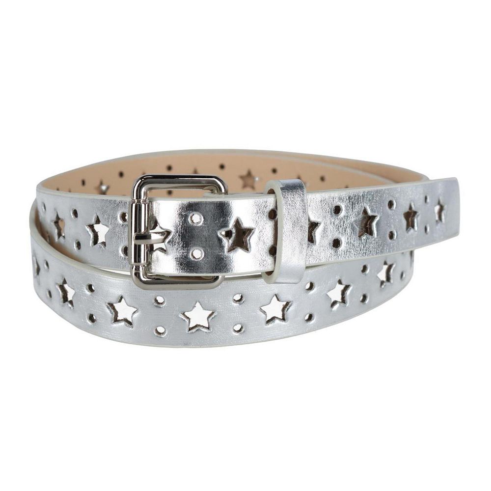 CTM Women's Metallic Star Notch Belt
