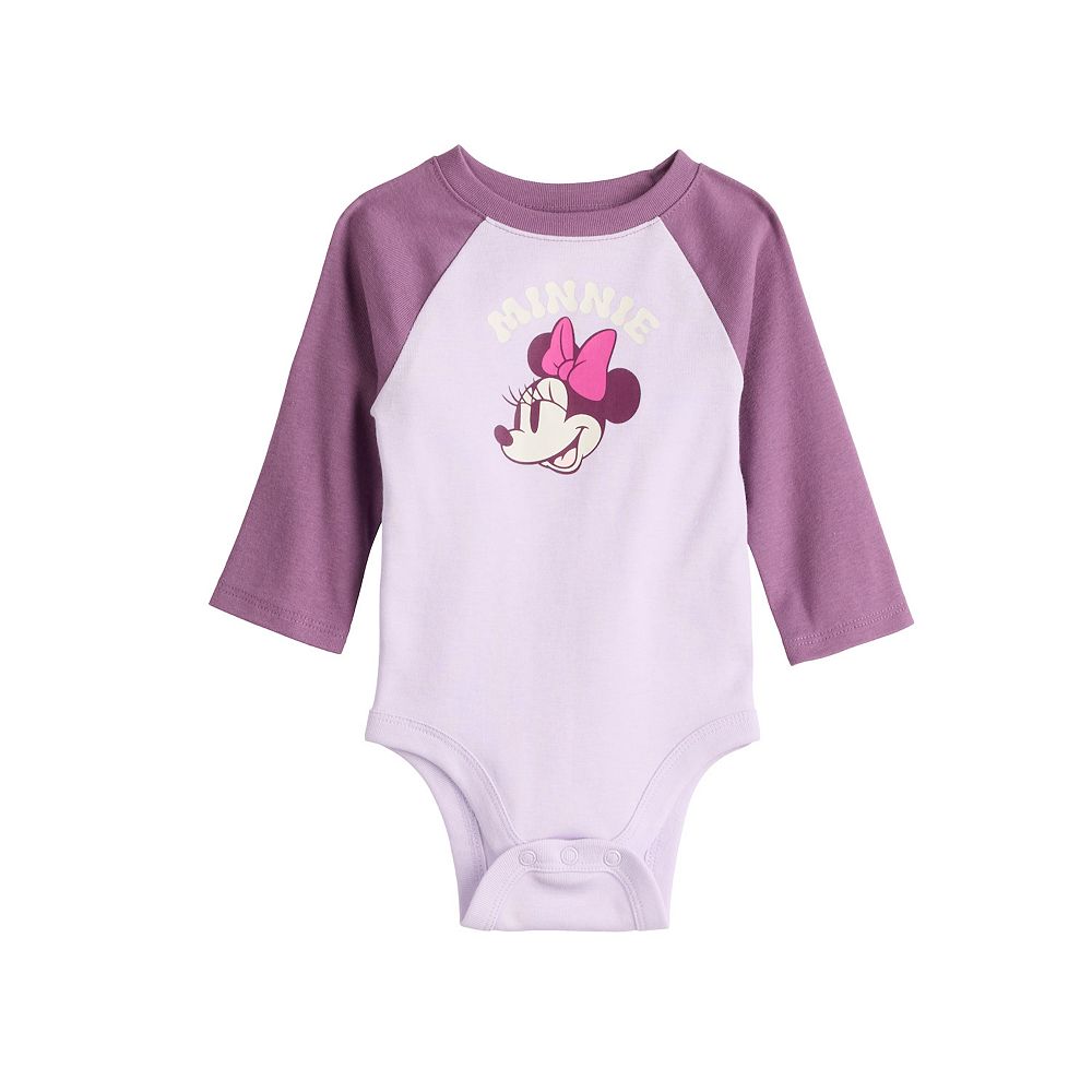 Disney's Minnie Mouse Baby Girl Long Sleeve Raglan Bodysuit by Jumping ...