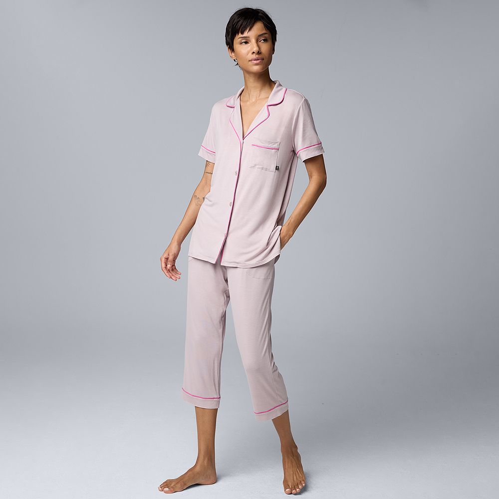 Women's Simply Vera Vera Wang Basic Luxury Notch Collar Pajama Shirt ...