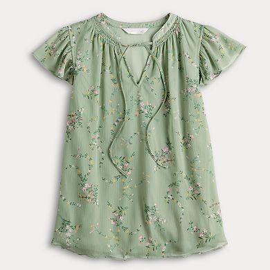 Women's LC Lauren Conrad Tie Front Ruffled V-Neck Shell