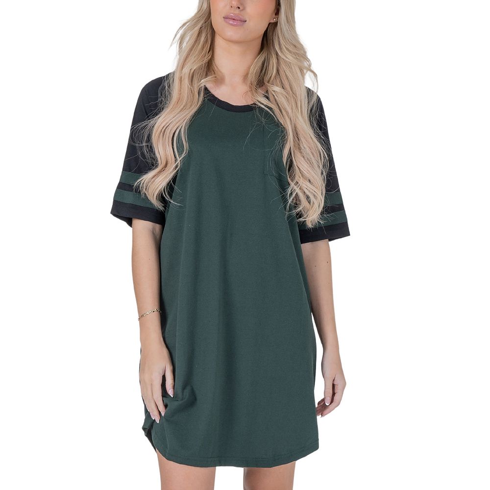 Womens Short Sleeve Two Tone Nightgown with 3 Stripe Accent Sleeves ...