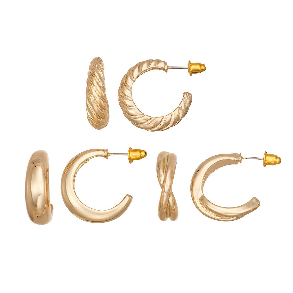 Emberly 3-pc. Gold Tone C-Hoop Earring Set