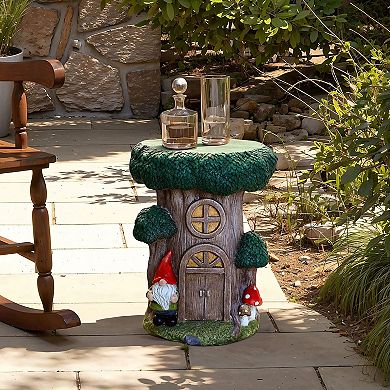 LuxenHome Outdoor Fairy House Side Table, 17'' Tree House Statue ...