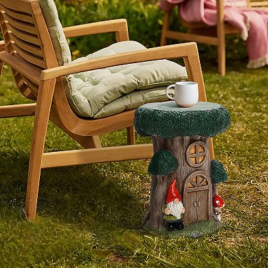 LuxenHome Outdoor Fairy House Side Table, 17'' Tree House Statue ...