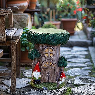 LuxenHome Outdoor Fairy House Side Table, 17'' Tree House Statue ...