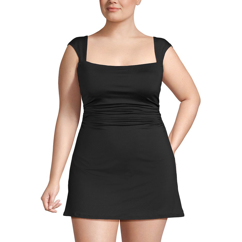 Plus Size Lands' End Smoothing Square Neck Ruched Swim Dress Swimsuit